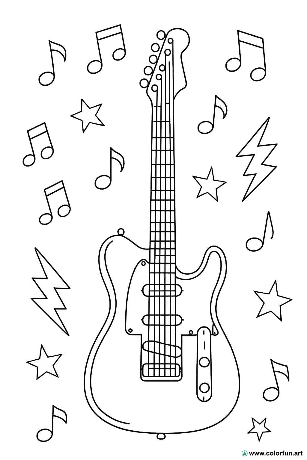 Vintage electric guitar coloring page Download or Print for free