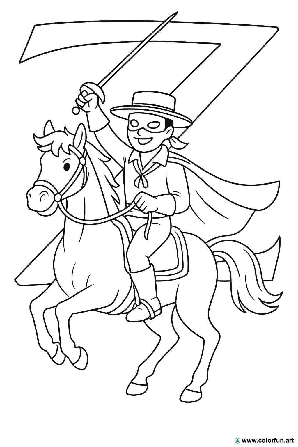 Disegno da colorare di Zorro, l'eroe Scarica o Stampa gratuitamente