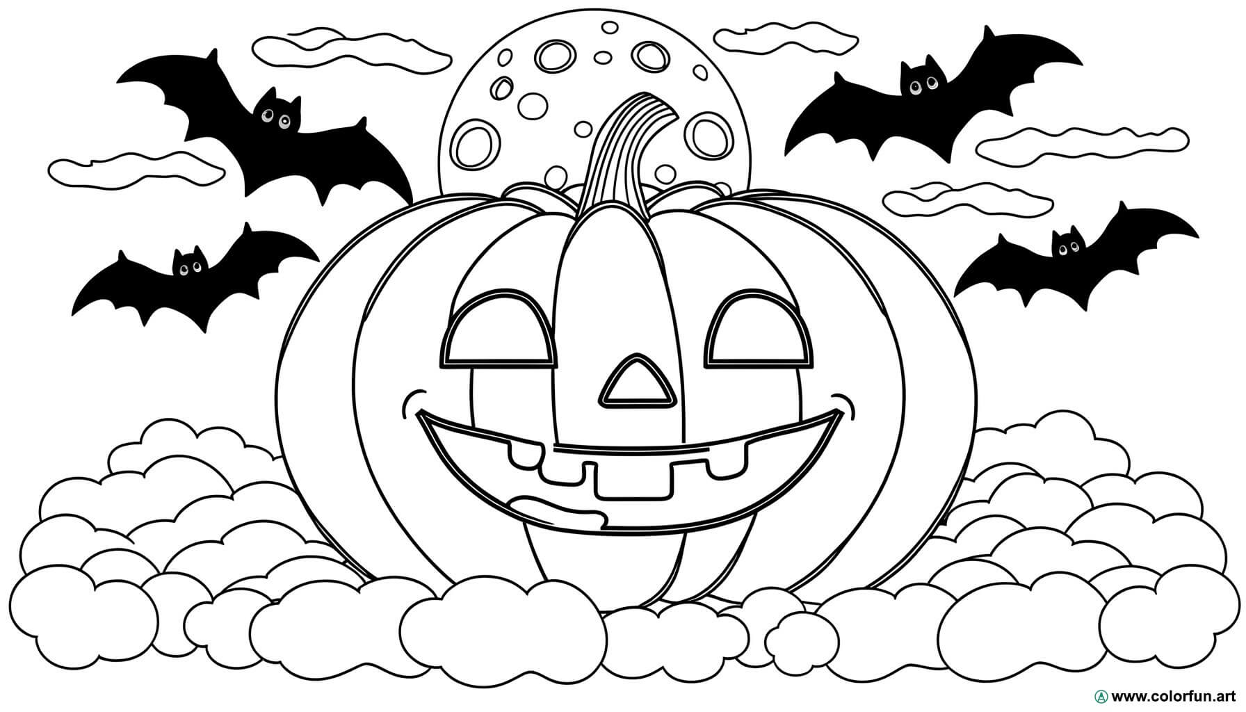 Pumpkin coloring page for Halloween: printable drawing Download or ...