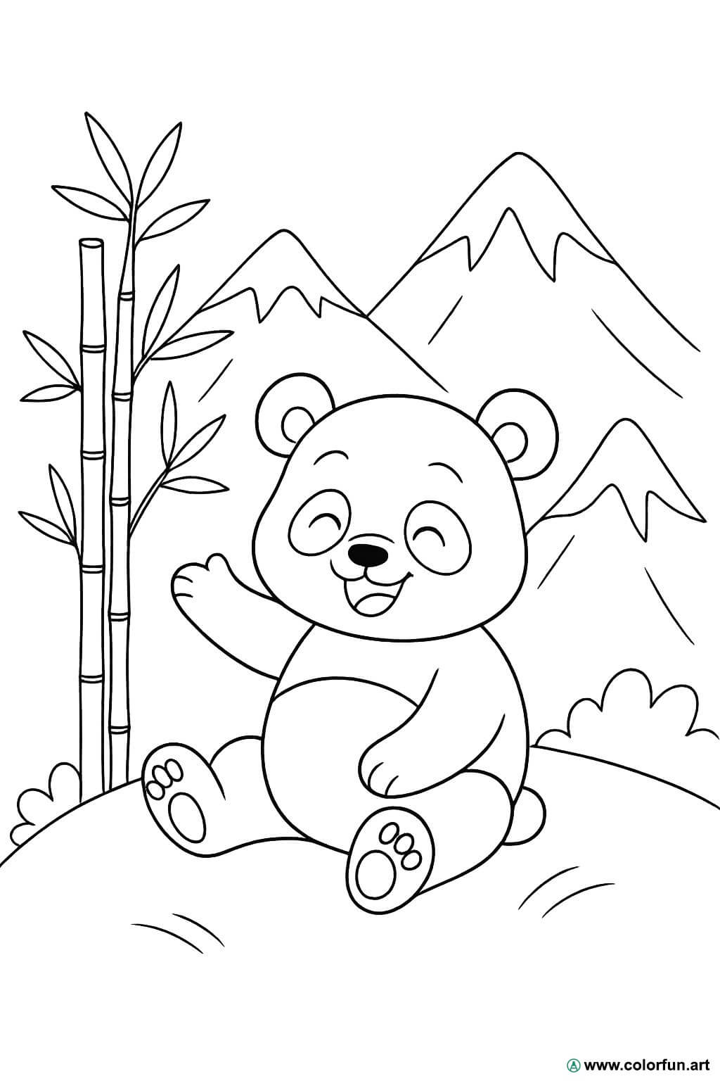 Panda coloring page in the mountains Download or Print for free