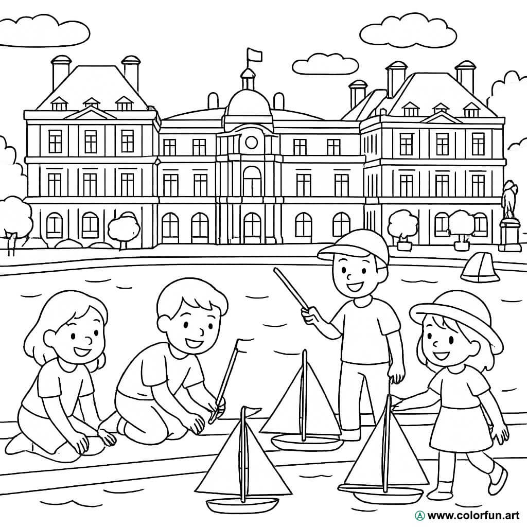 Coloring page of the Luxembourg Garden in Paris Download or Print for free
