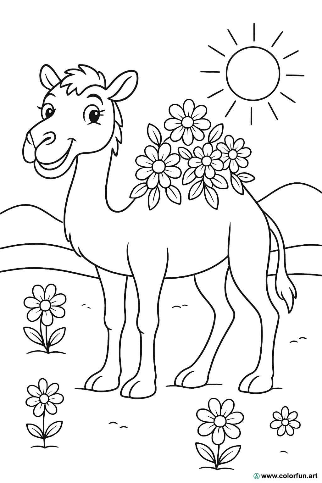 Dibujo para colorear de camello con flores Descargar o Imprimir de ...