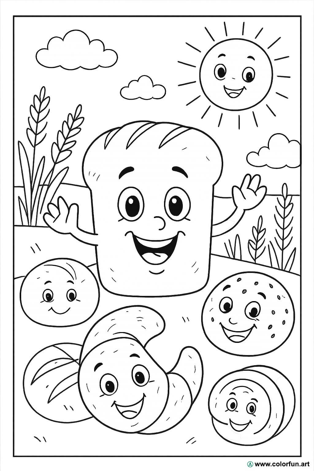 Dibujo para colorear del pan lindo Descargar o Imprimir de forma gratuita
