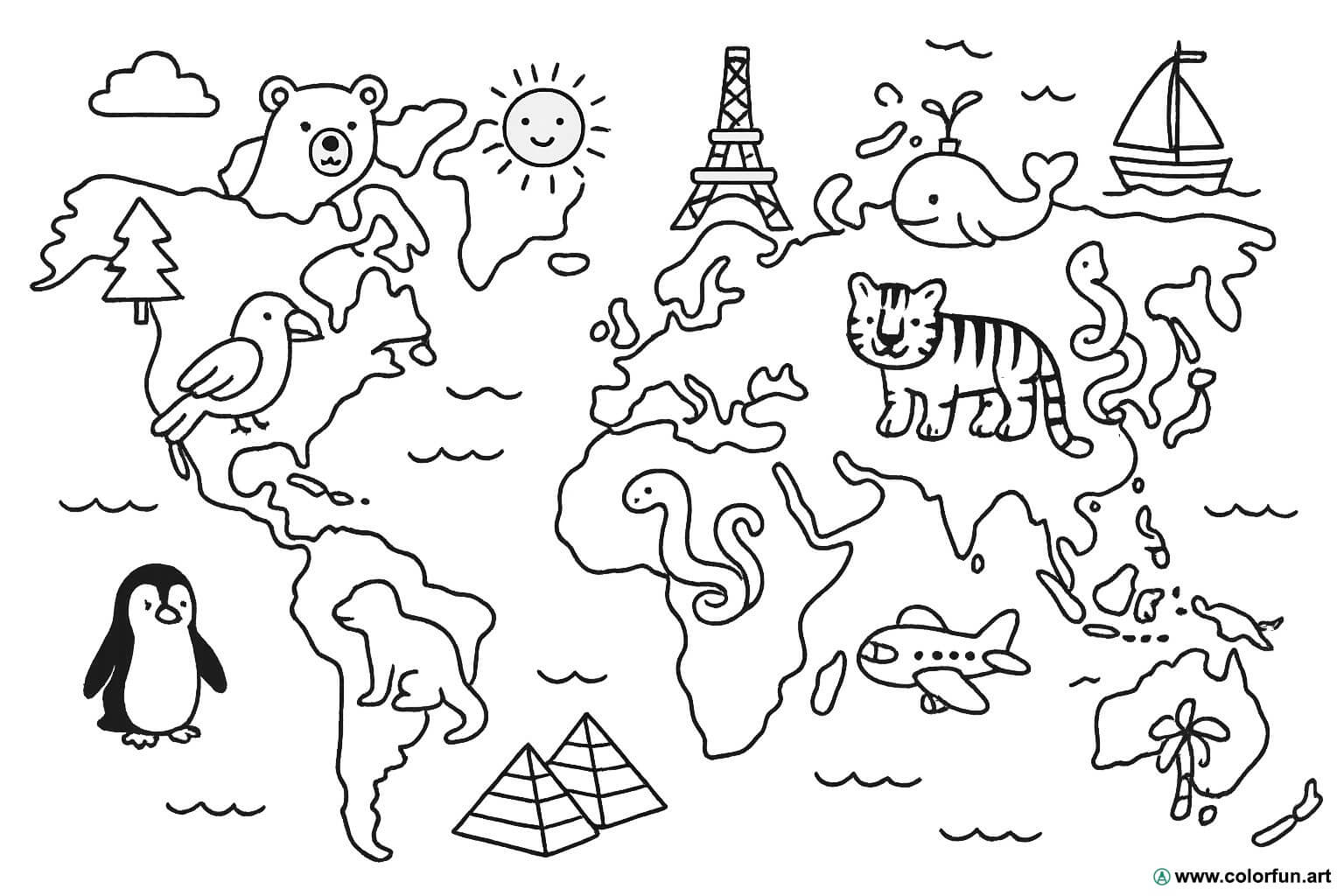 World map coloring page for the classroom Download or Print for free