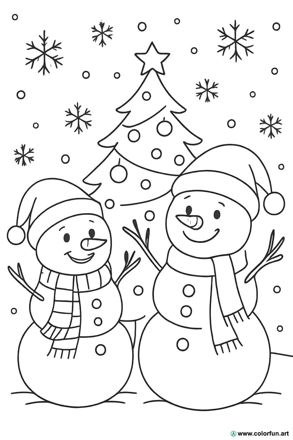 Coloriage de Noël avec des bonhommes de neige à Télécharger ou à ...