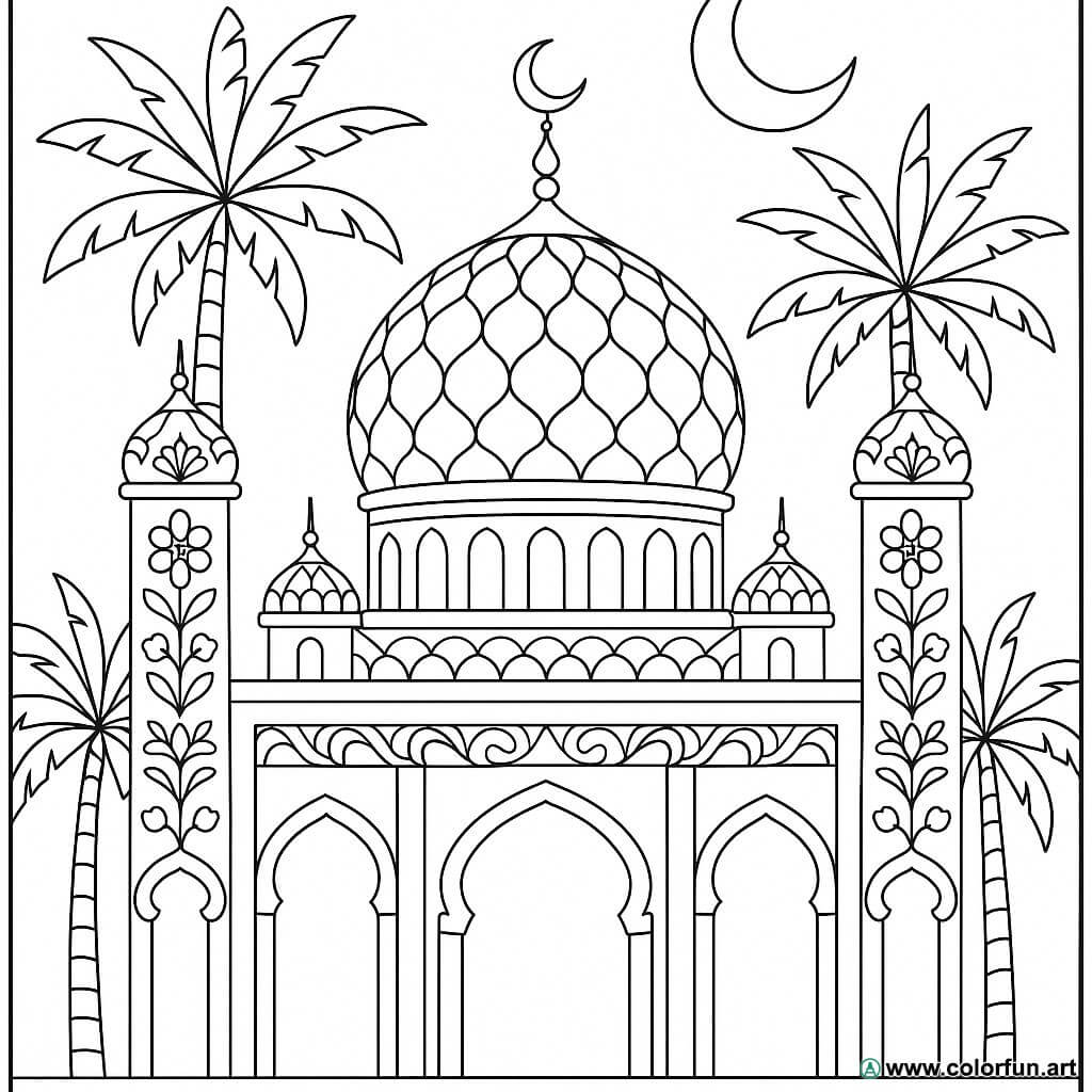 Decorative mosque coloring page Download or Print for free