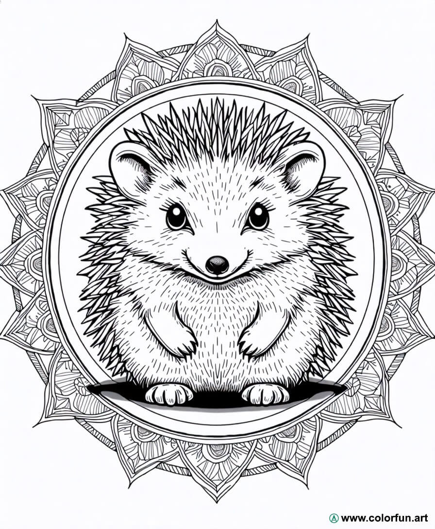 Coloriage d'un hérisson en mandala à Télécharger ou à Imprimer gratuitement
