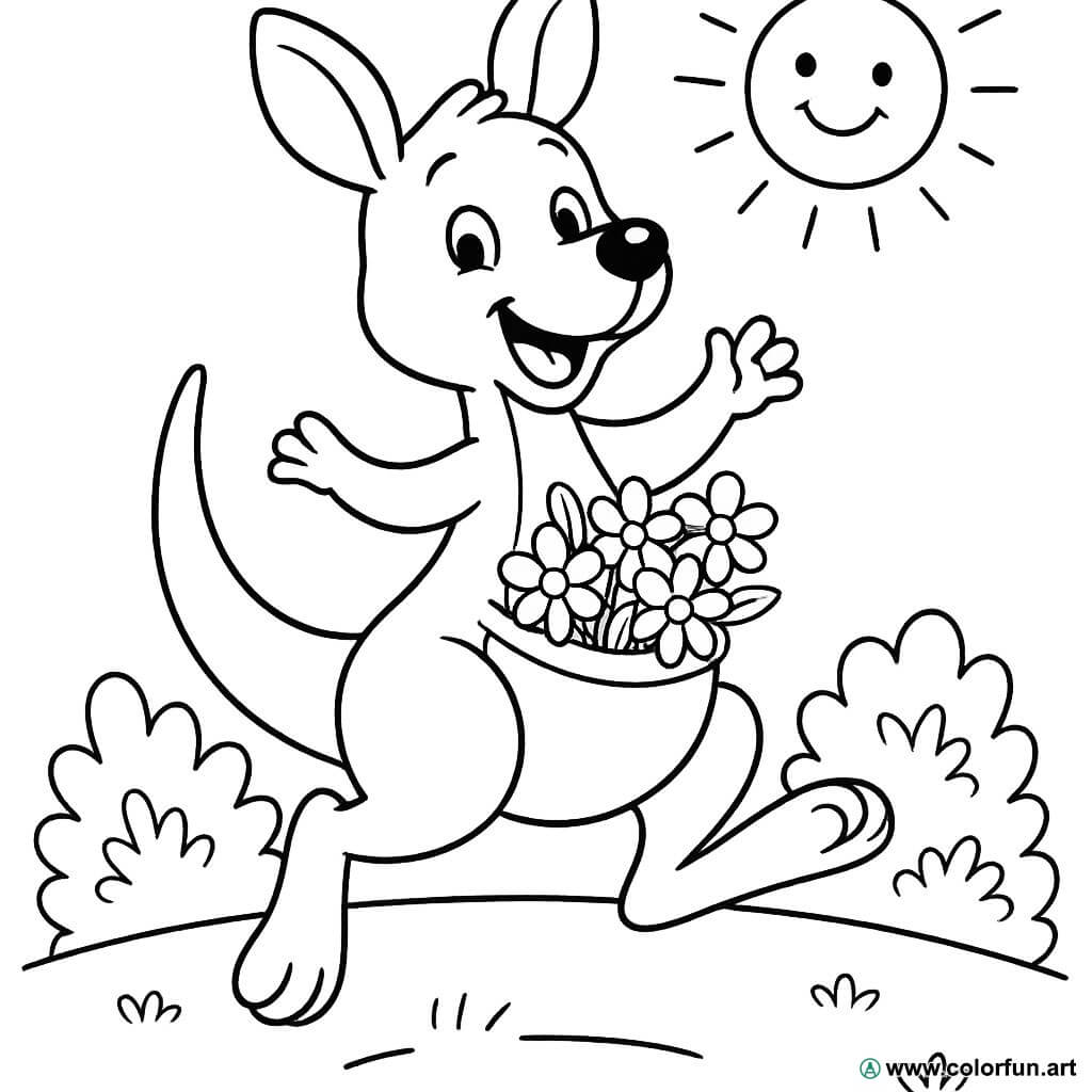 Coloriage de kangourou cartoon à Télécharger ou à Imprimer gratuitement