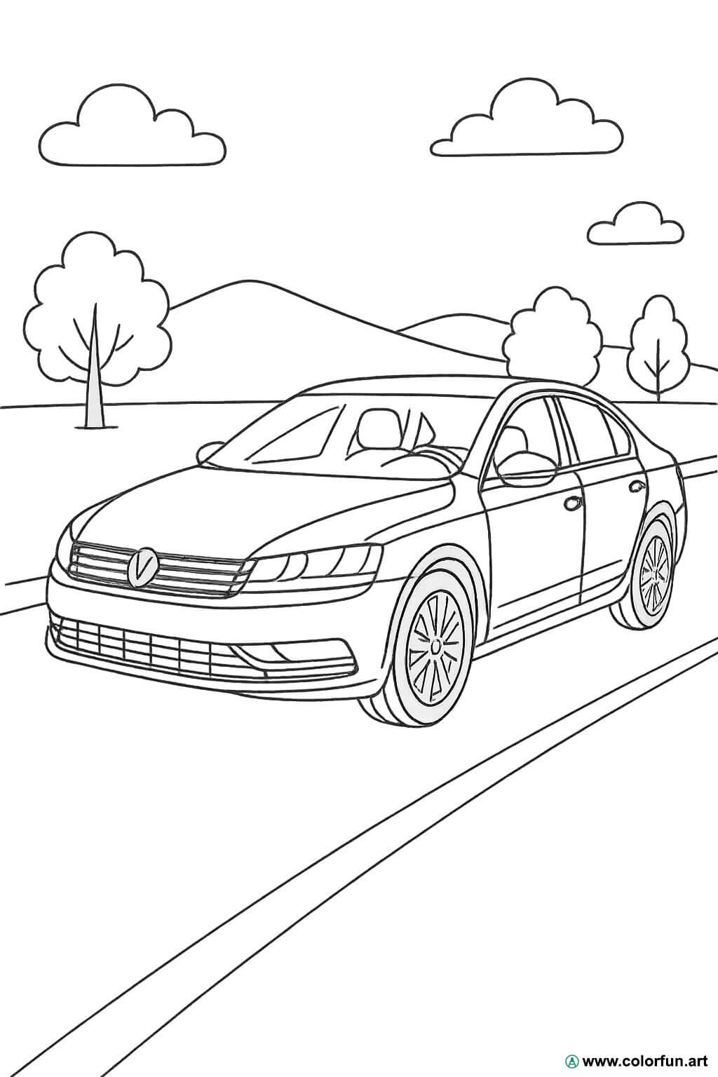 Realistic car coloring page to print Download or Print for free