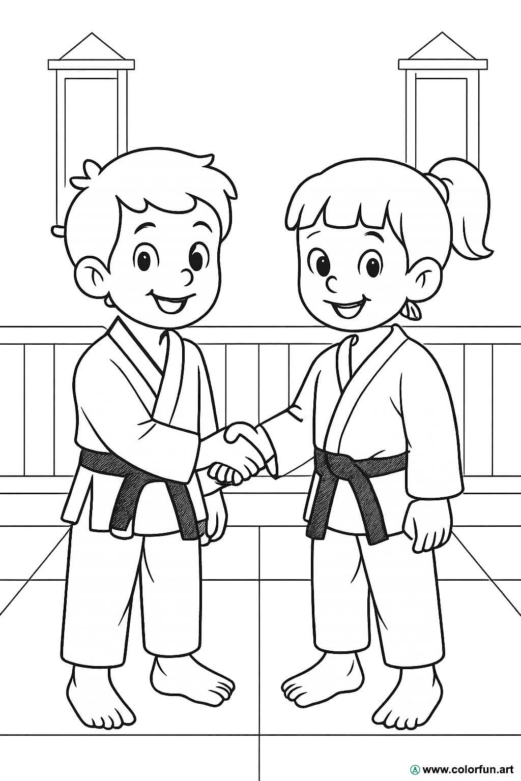 Coloring page about judo and friendship Download or Print for free