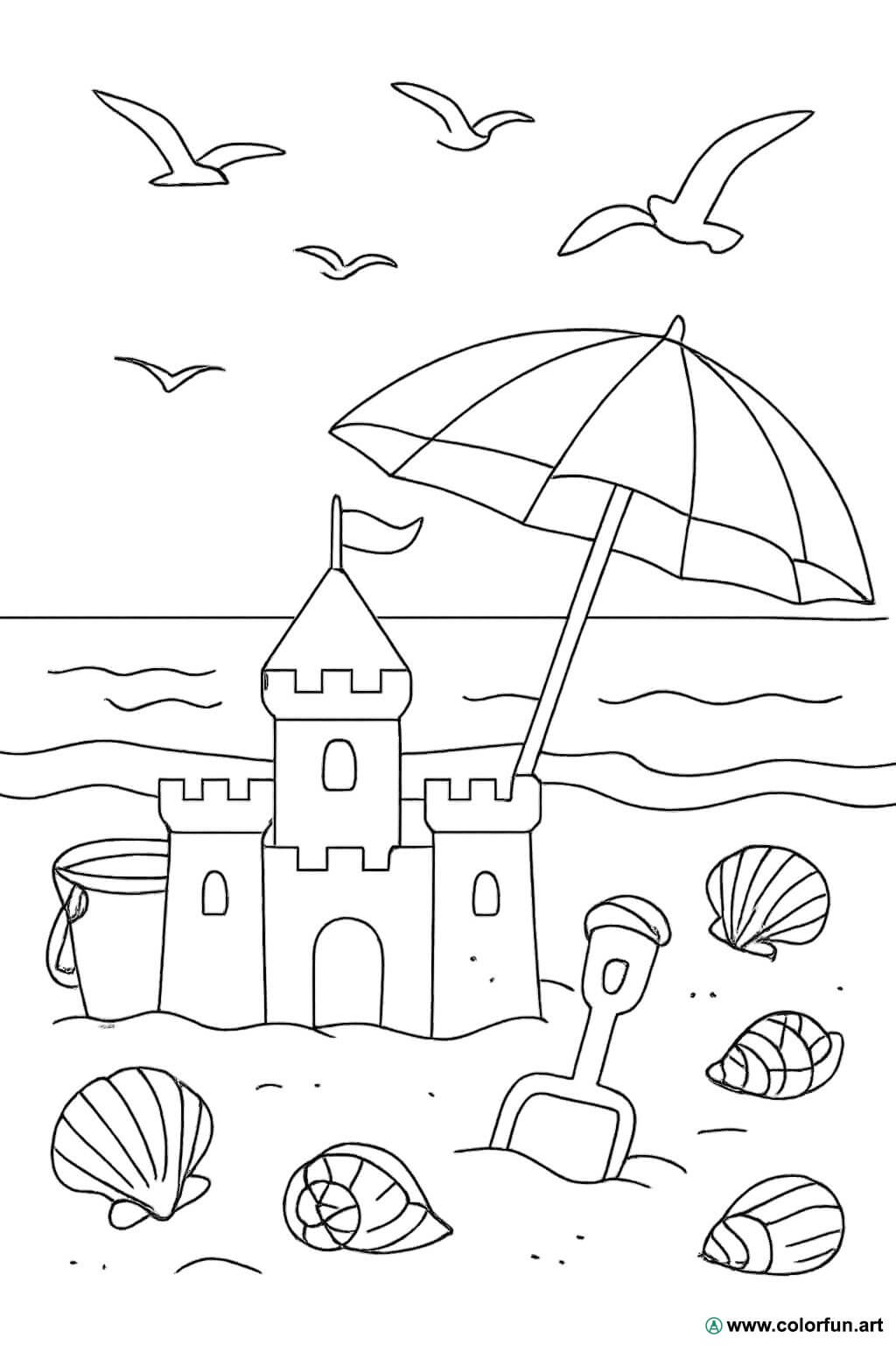 Dibujo para colorear de la playa y la arena Descargar o Imprimir de ...
