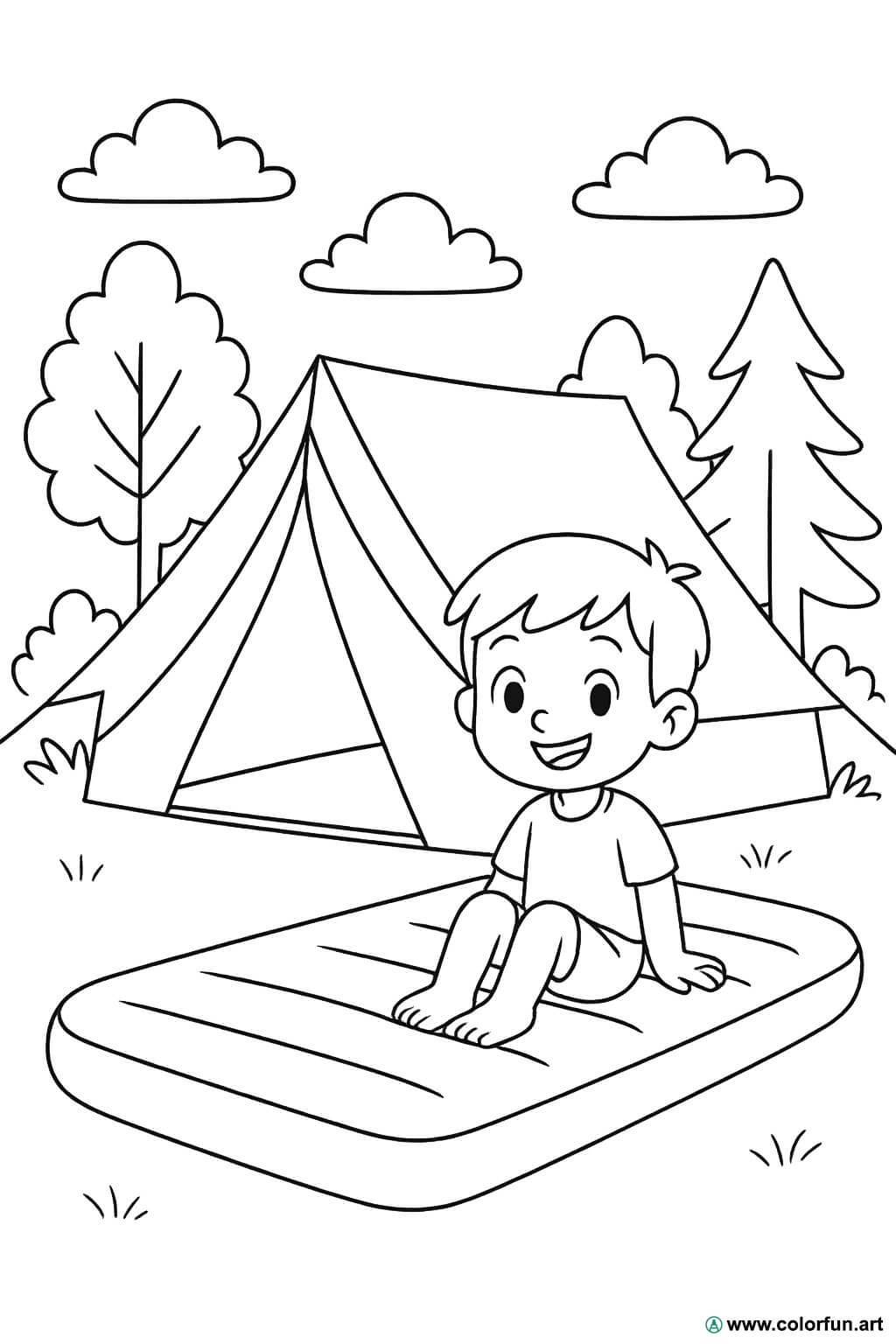 Camping coloring page with inflatable mattress Download or Print for free