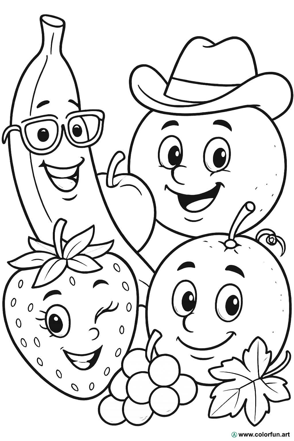 Coloriage rigolo de fruits à Télécharger ou à Imprimer gratuitement
