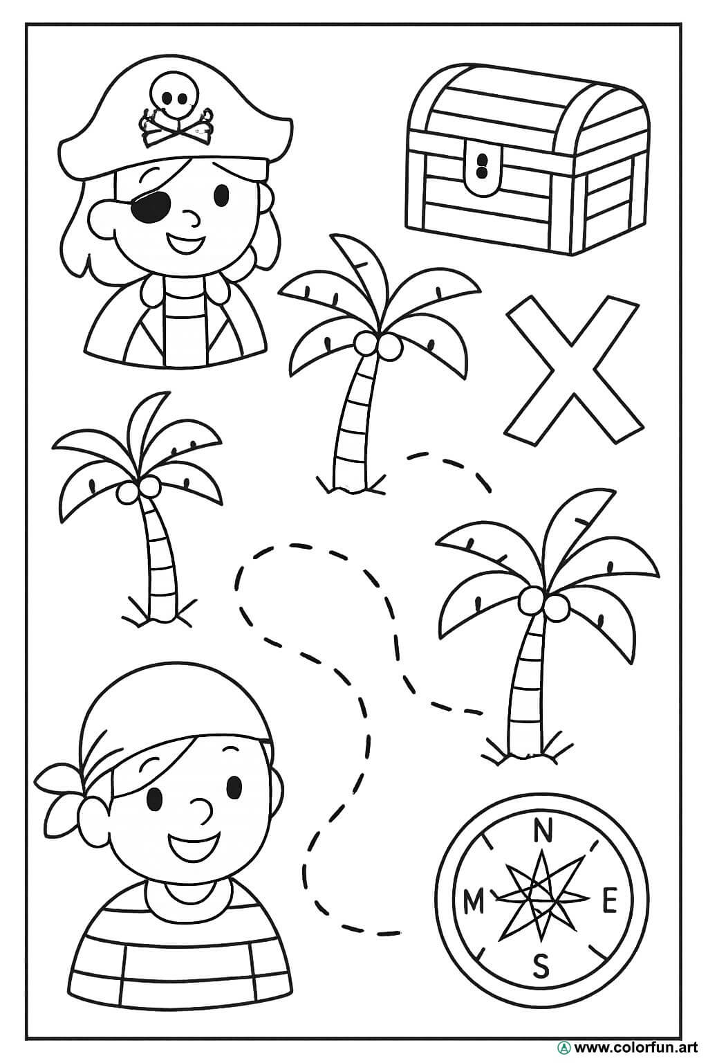 Dibujo para colorear de un mapa del tesoro para los pequeños Descargar ...