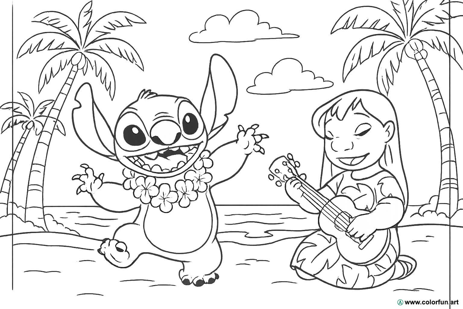 Lilo and Stitch coloring page in Hawaiian Download or Print for free