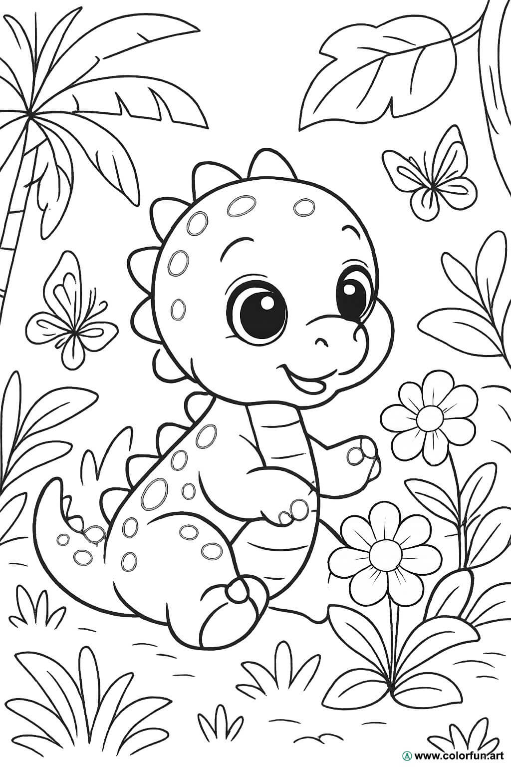 Creative coloring page of a baby dinosaur Download or Print for free