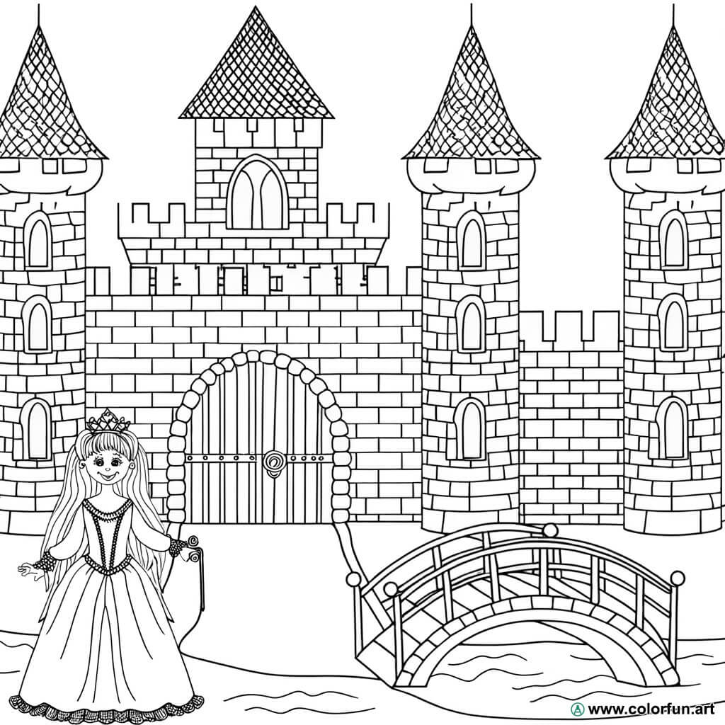 Coloriage de château fort et de princesses à Télécharger ou à Imprimer gratuitement