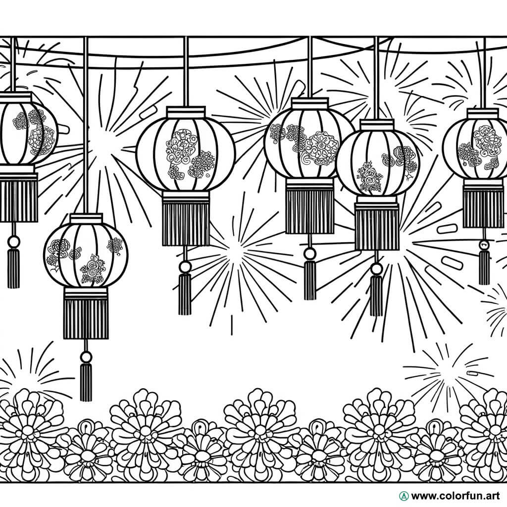 Dibujo para colorear de linterna para el Año Nuevo chino Descargar o ...