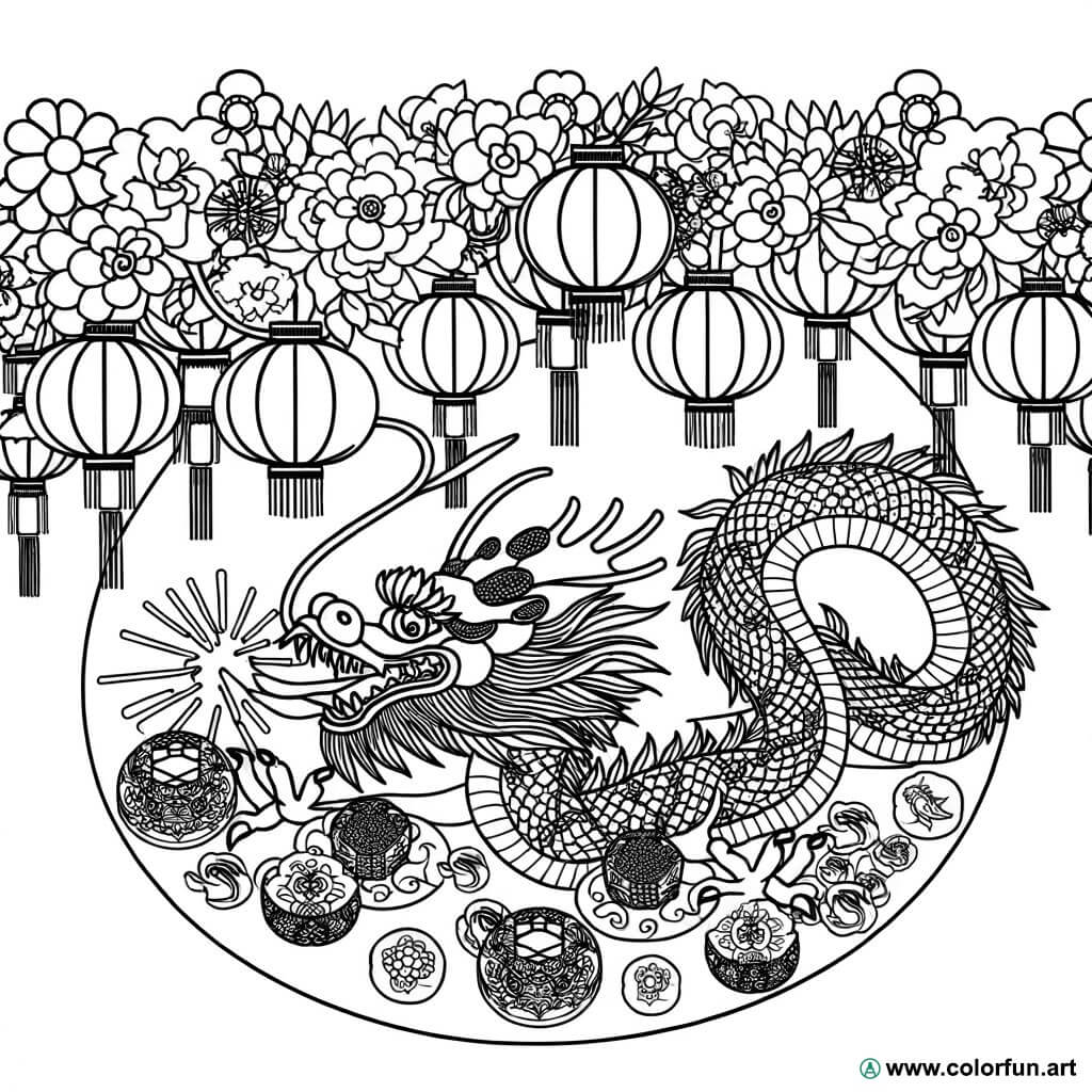 Dibujo para colorear para el Año Nuevo chino con motivos Descargar o ...