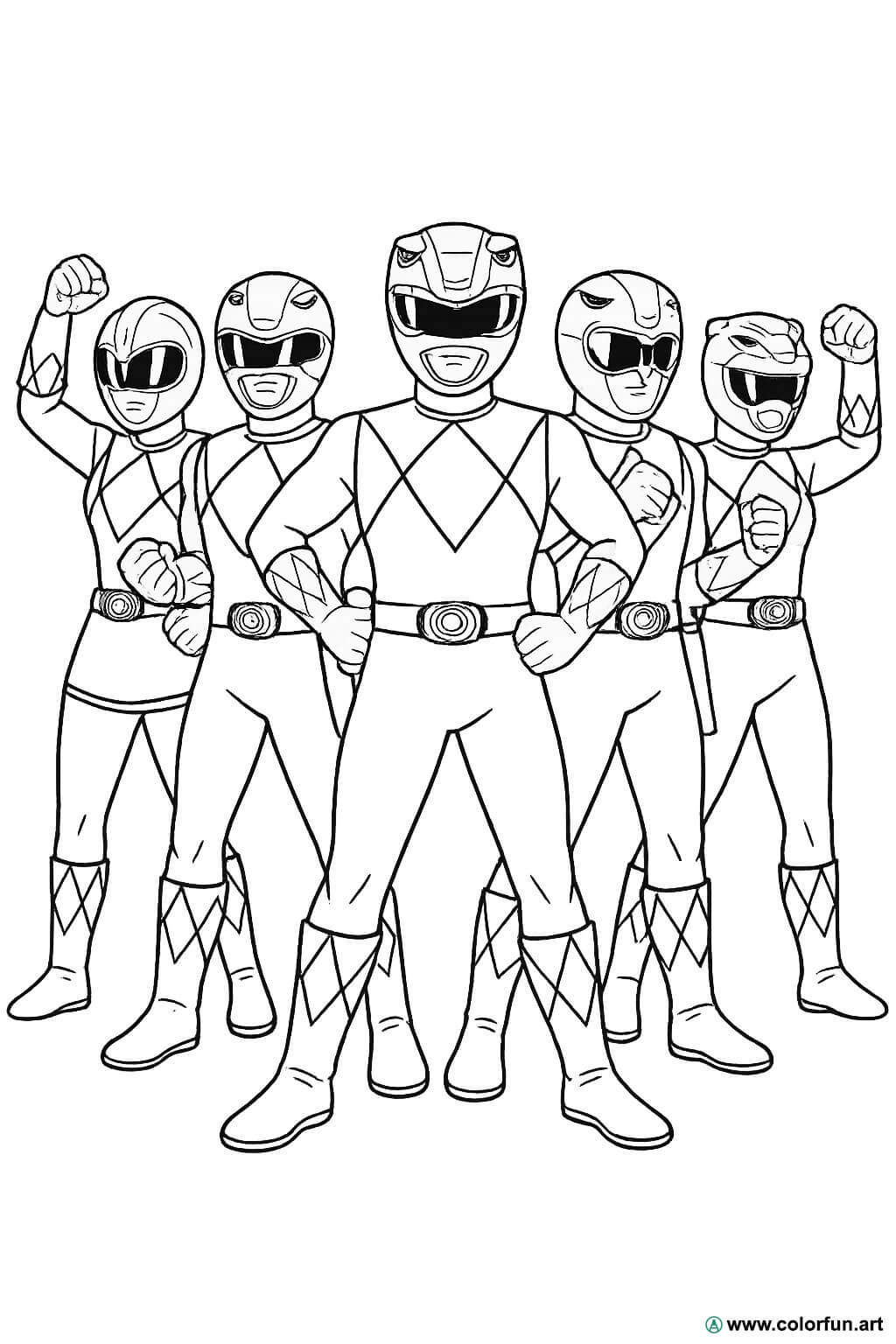 Kleurplaat van het Power Rangers-team Gratis te downloaden of af te drukken