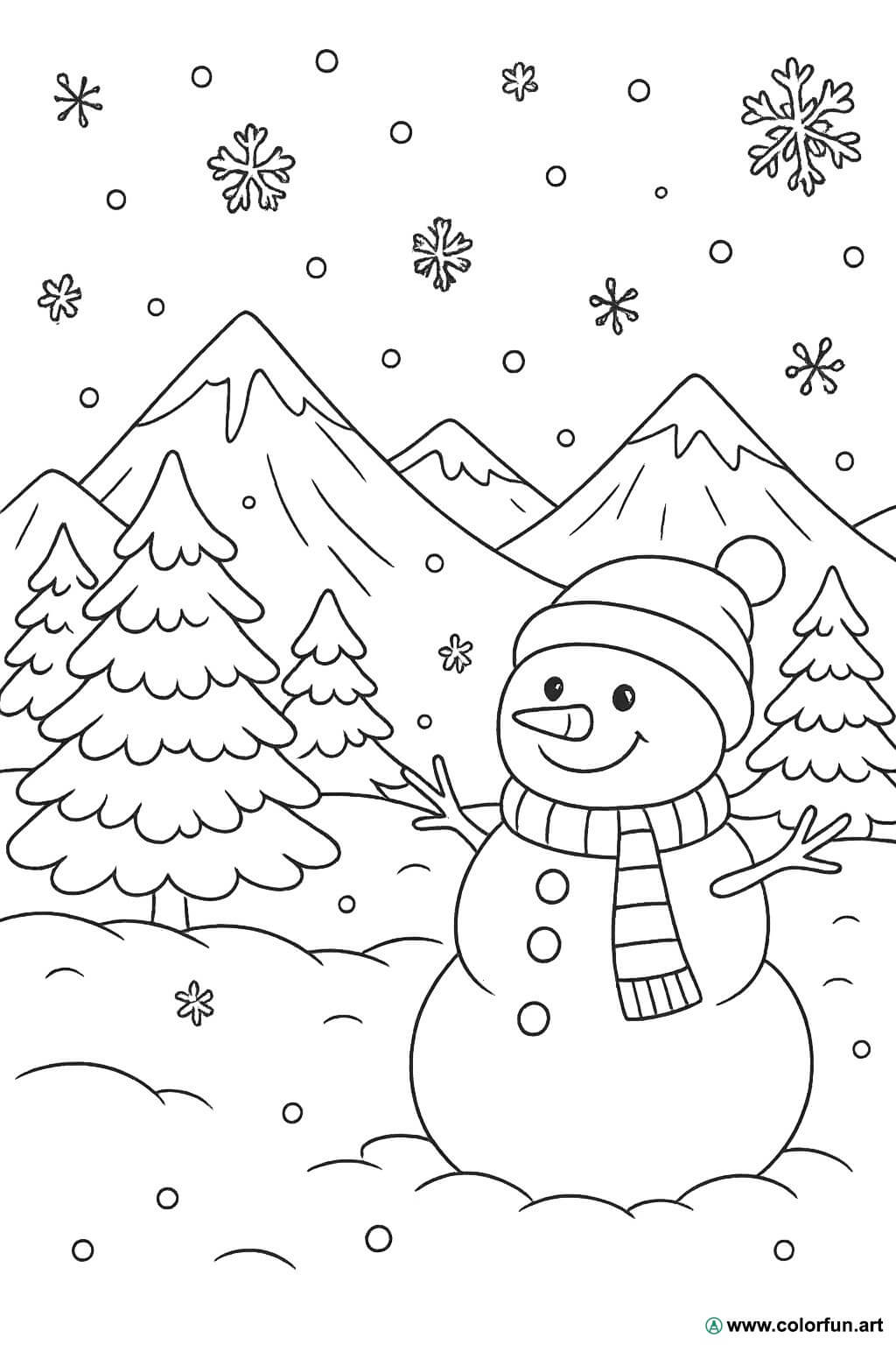 Disegno da colorare di paesaggi invernali sotto la neve Scarica o ...
