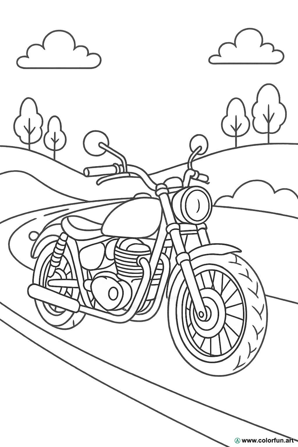 Ausmalbild von einem Motorrad auf der Straße Kostenloser Download oder ...