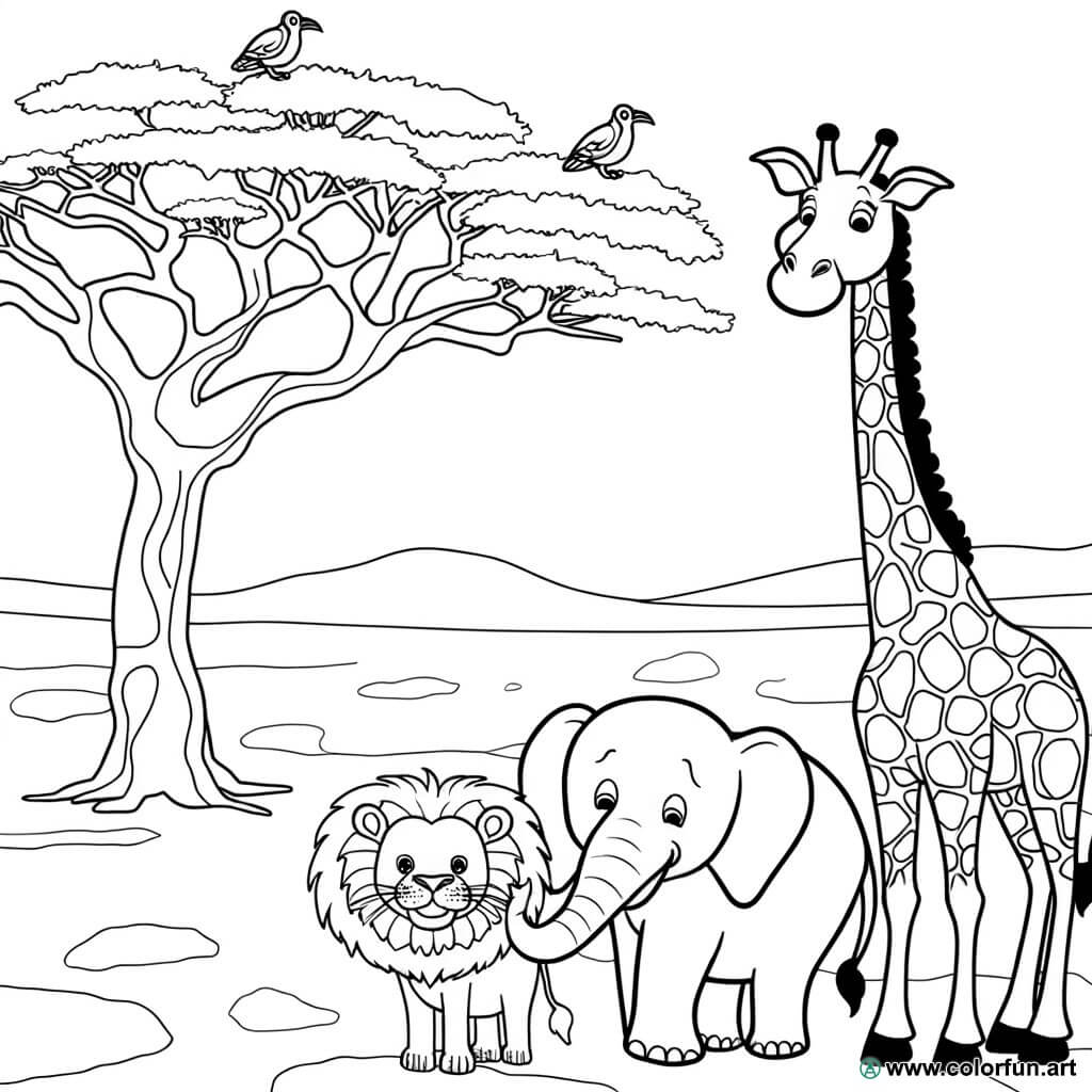 Coloriage éducatif d'animaux de la savane à Télécharger ou à Imprimer ...