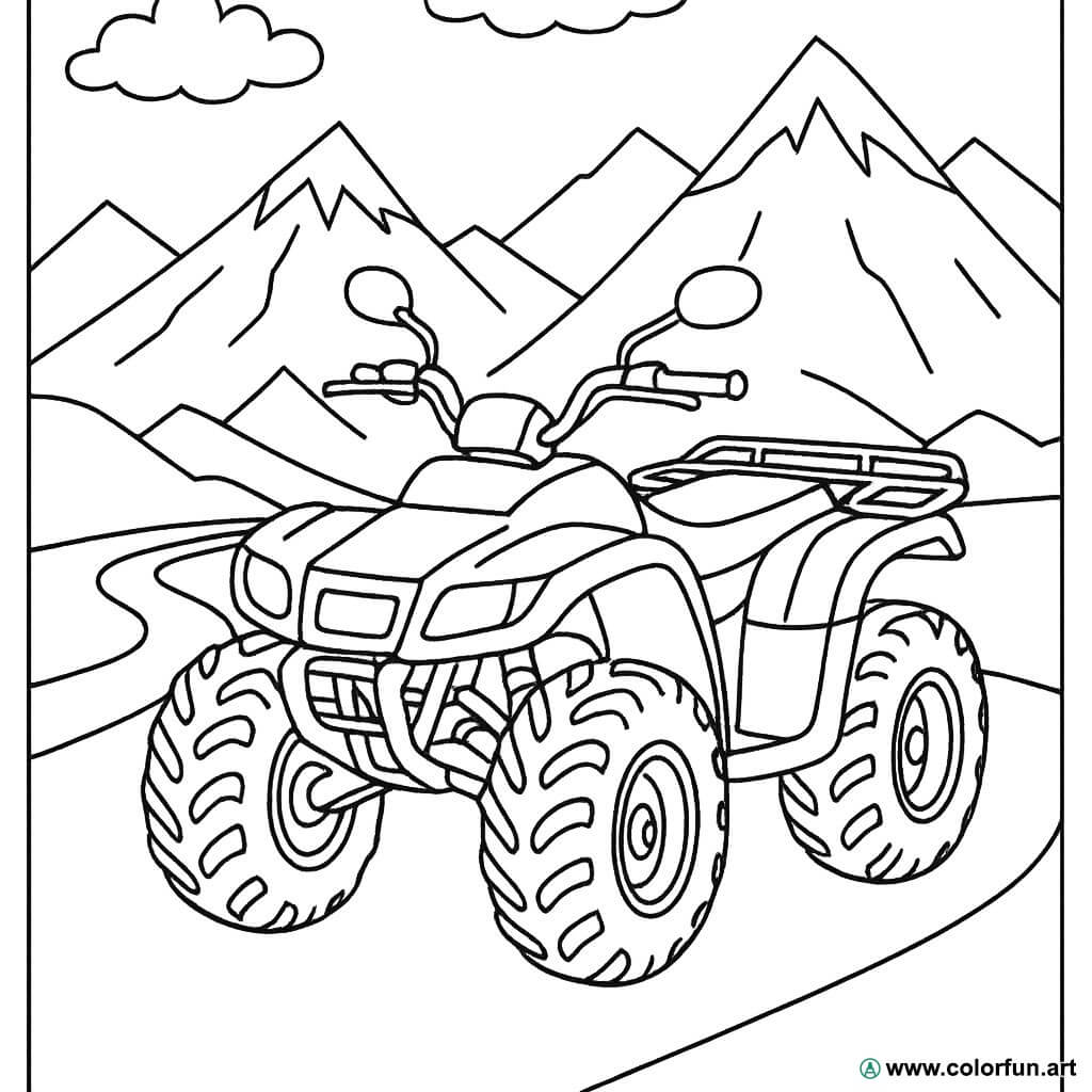 Coloriage d'un quad sur la route à Télécharger ou à Imprimer gratuitement