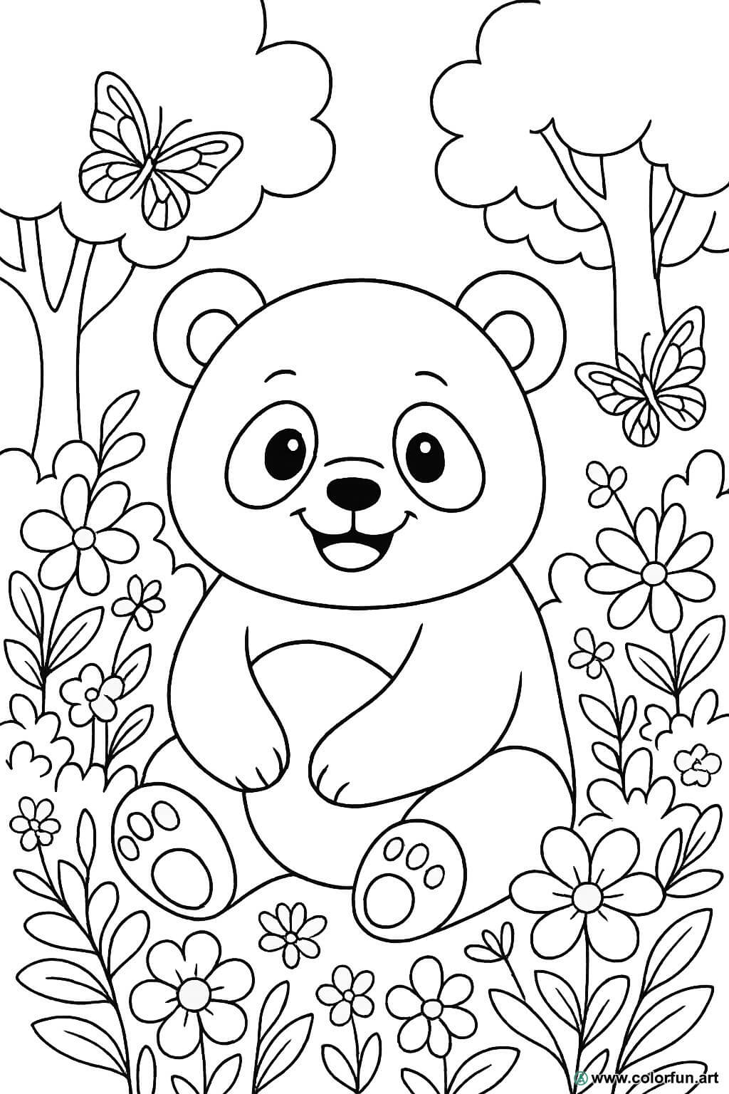 Dibujo para colorear de un panda en primavera Descargar o Imprimir de ...