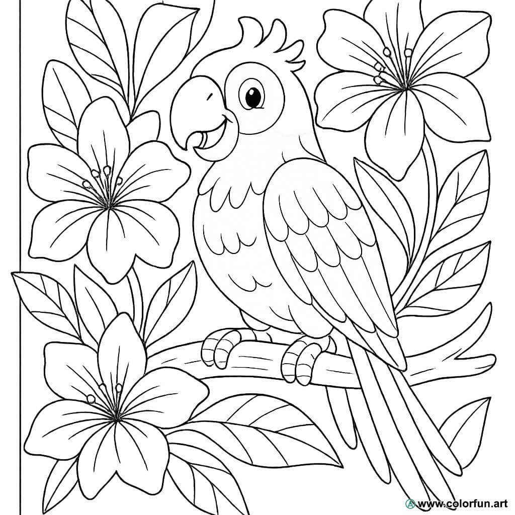 Dibujo para colorear de loro y flores Descargar o Imprimir de forma ...