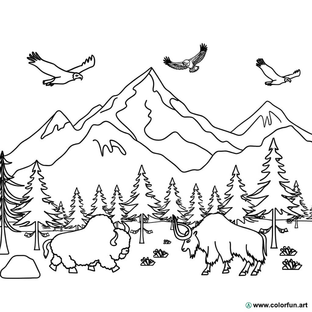 Coloring page of Everest and nature Download or Print for free