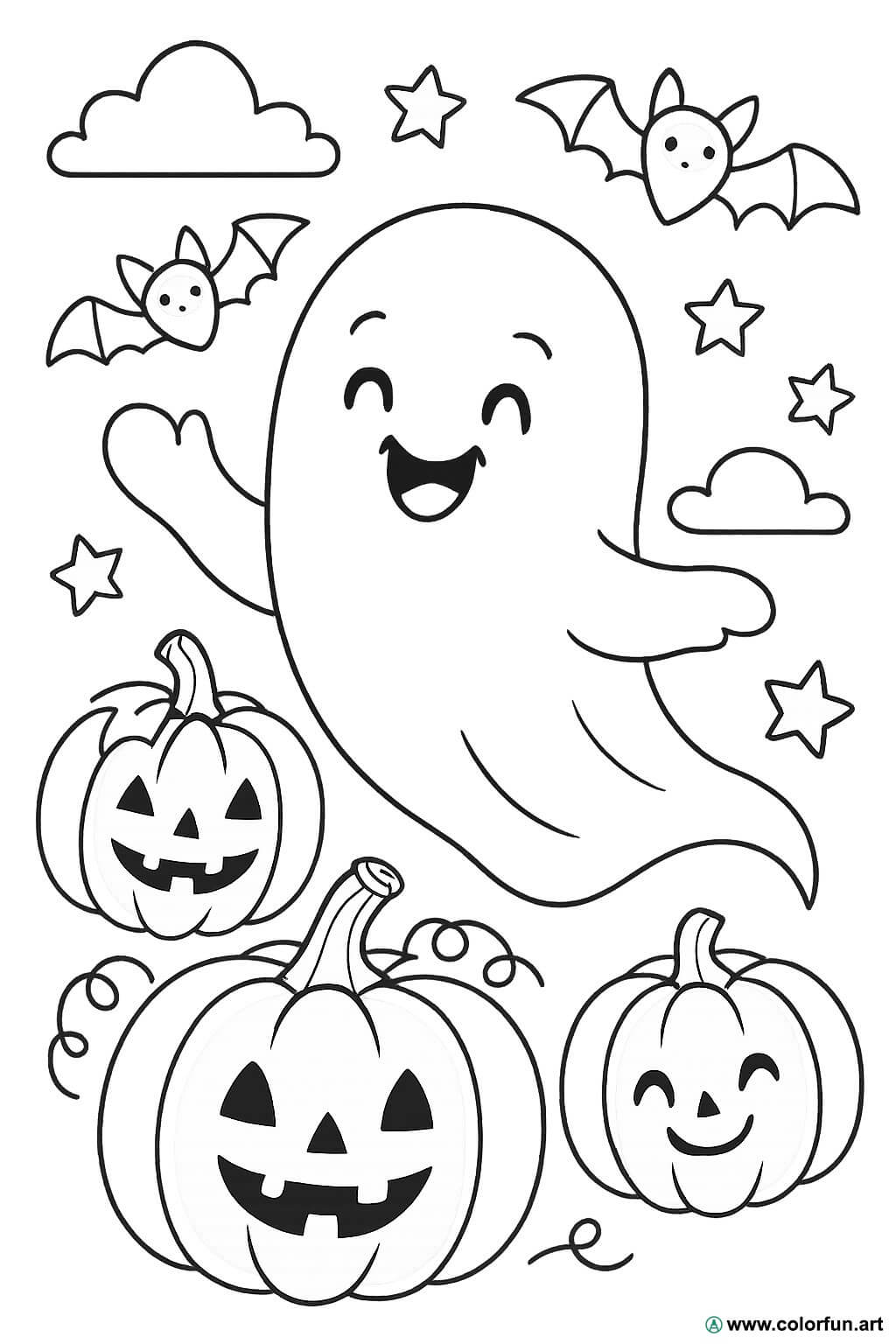 Coloring page of a cute ghost for Halloween Download or Print for free
