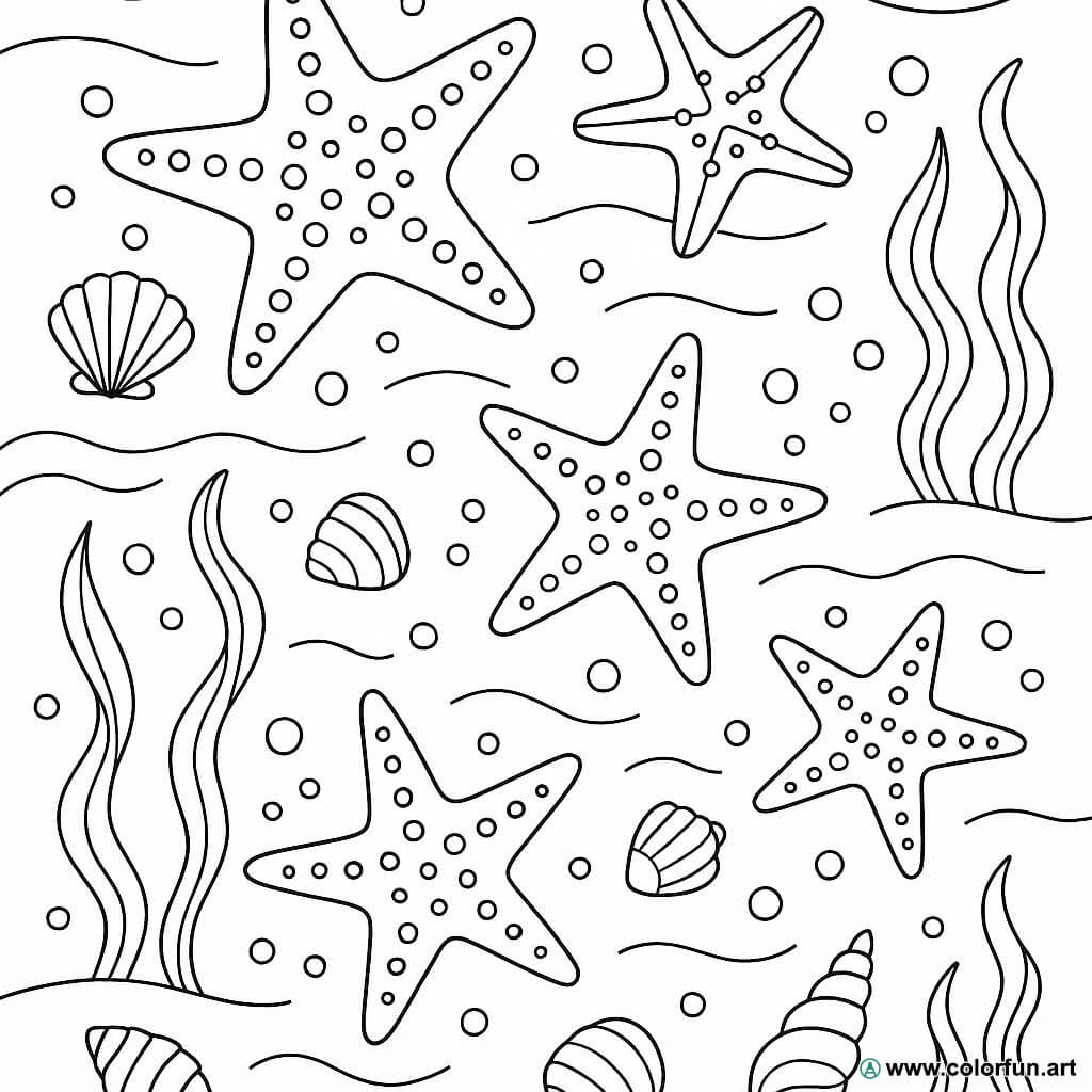 Coloriage de fond marin avec des étoiles de mer à Télécharger ou à ...