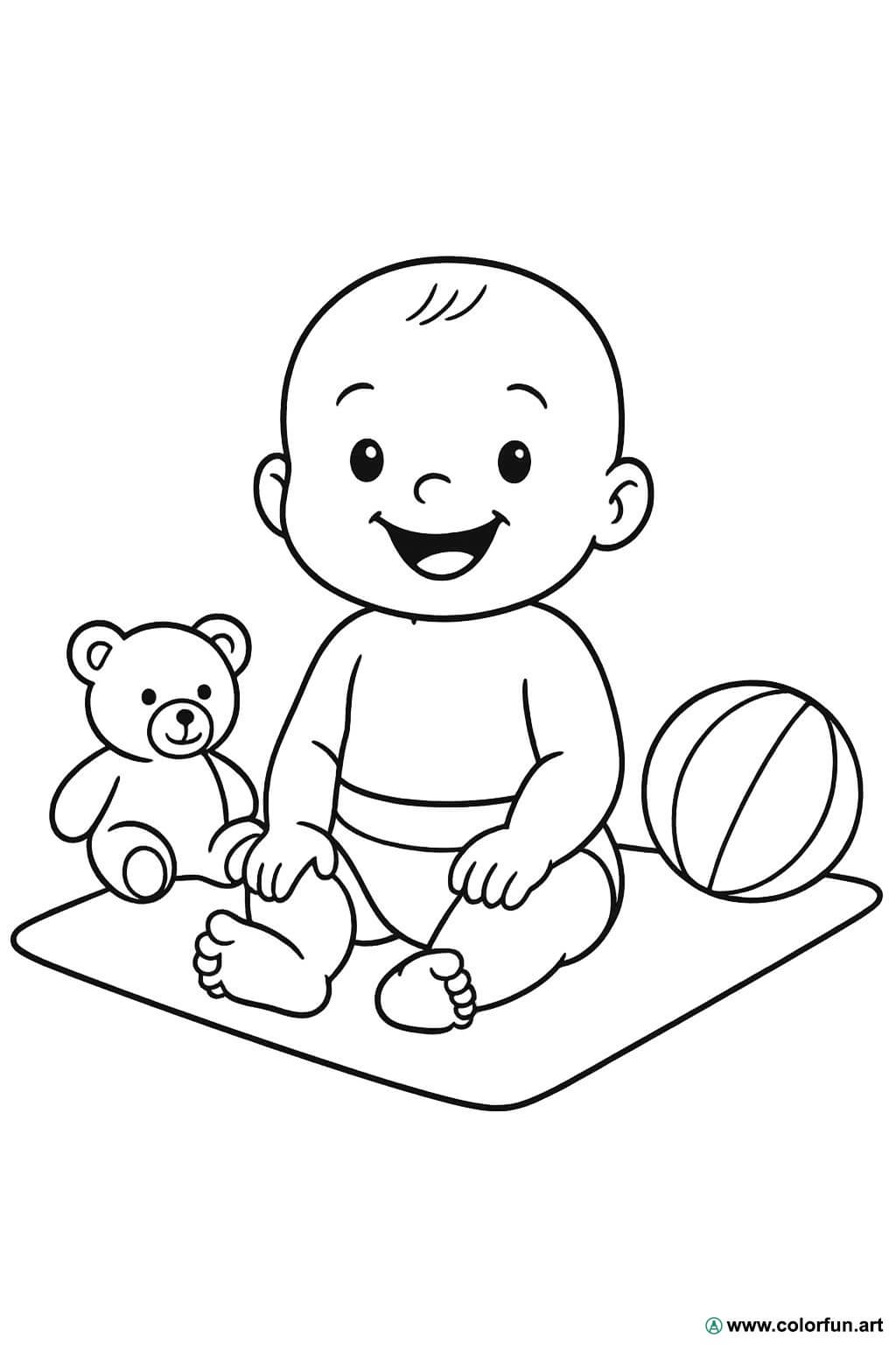 Coloring page of a human baby in a diaper Download or Print for free