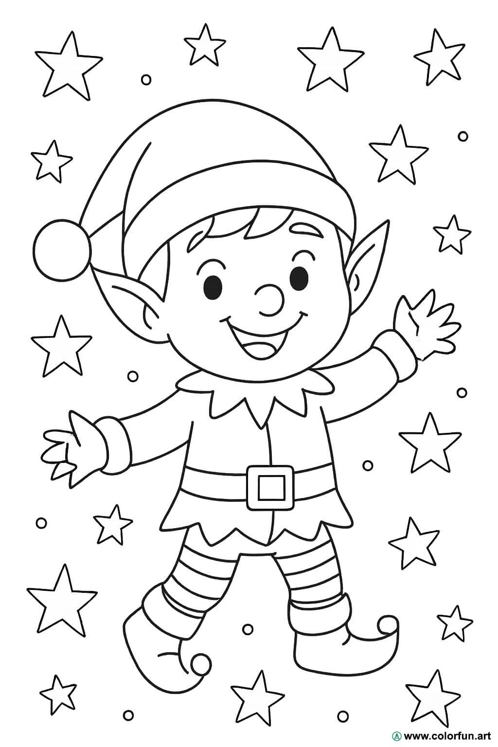 Coloriage de lutin de Noël avec des étoiles à Télécharger ou à Imprimer ...
