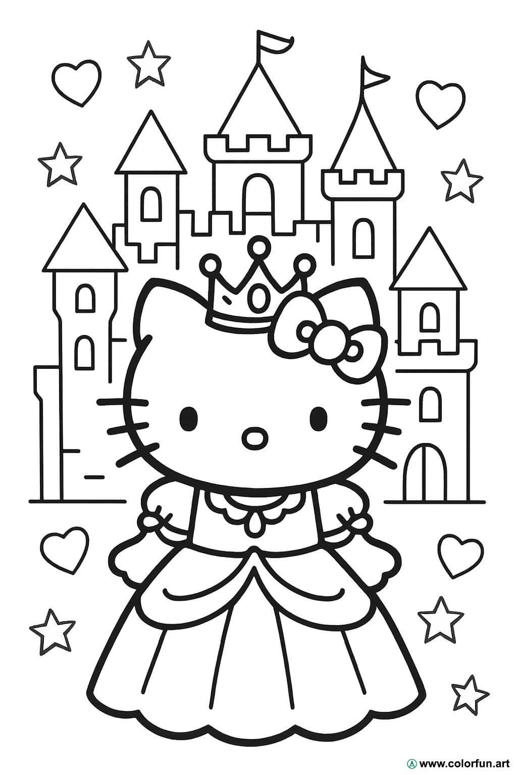 Hello Kitty coloring page as a princess Download or Print for free