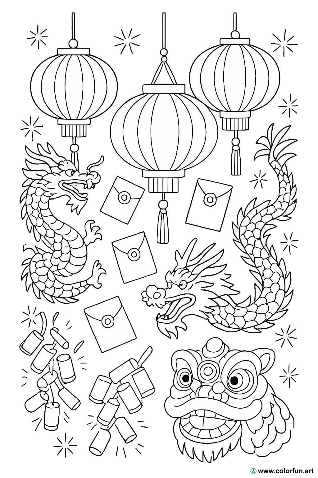 Dibujo para colorear de las decoraciones del Año Nuevo chino Descargar ...