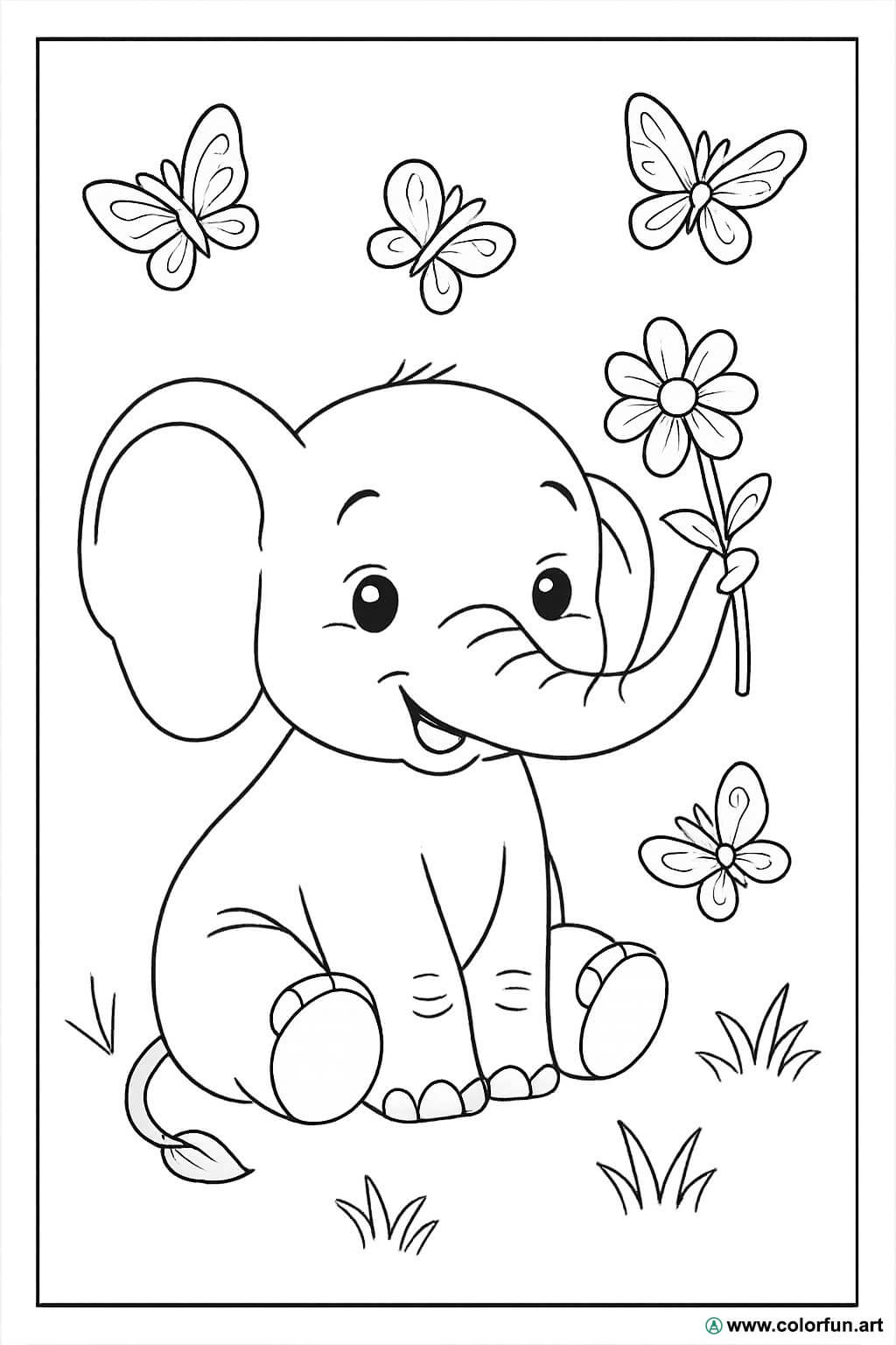 Kleurplaat van een schattige olifant Gratis te downloaden of af te drukken