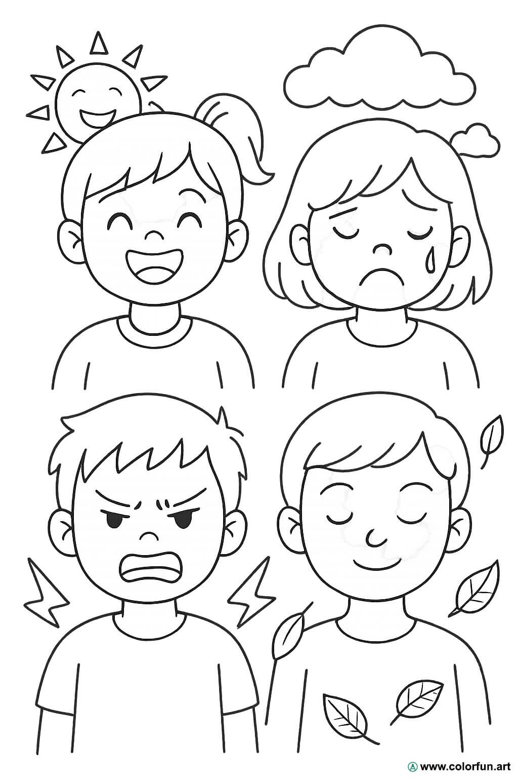Coloring page of emotions to manage stress Download or Print for free
