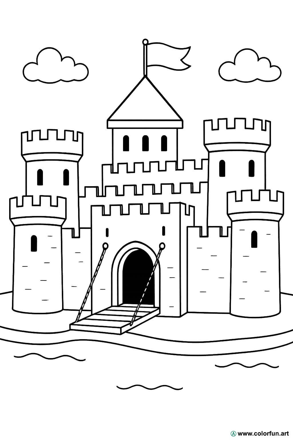 Planșă de colorat a unui castel fortificat Descărcați sau tipăriți gratuit