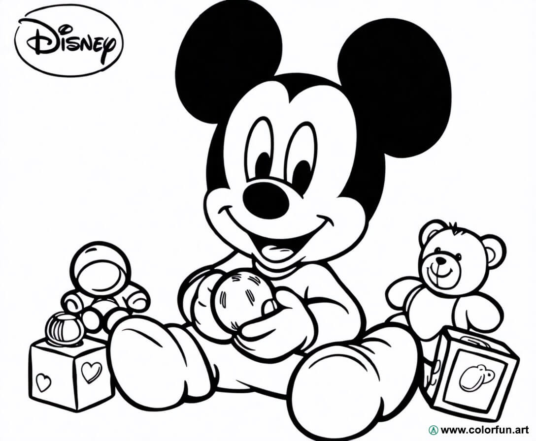 Baby Mickey coloring page for toddlers Download or Print for free