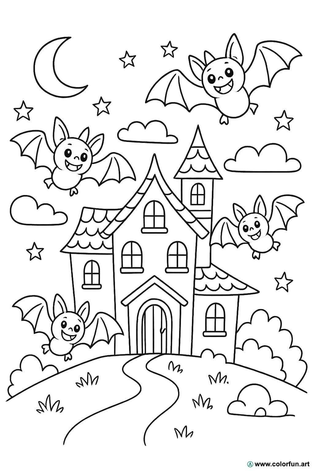 Disegno da colorare di pipistrello per decorazione di casa infestata ...