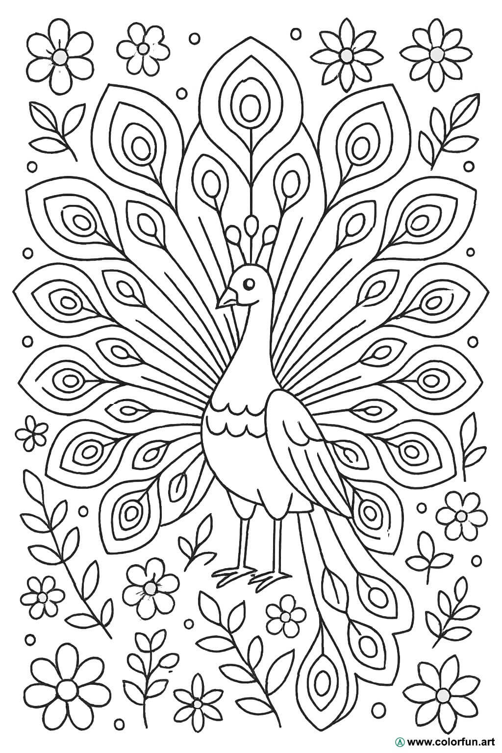 Coloriage créatif du paon à Télécharger ou à Imprimer gratuitement