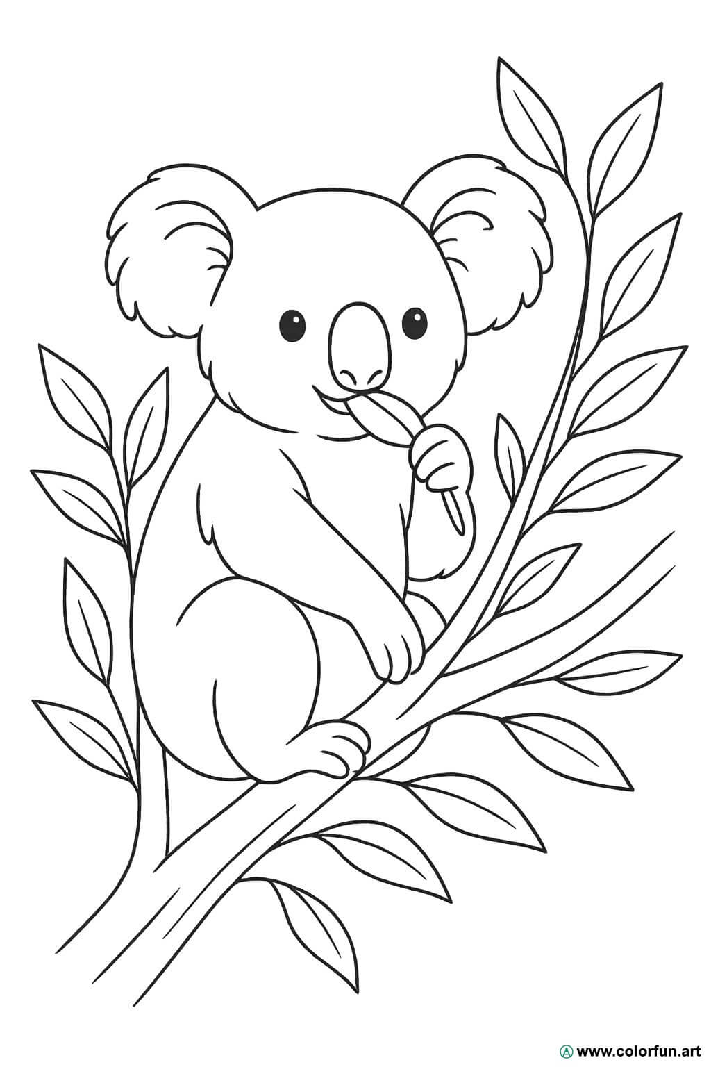 Coloriage de koala qui mange à Télécharger ou à Imprimer gratuitement