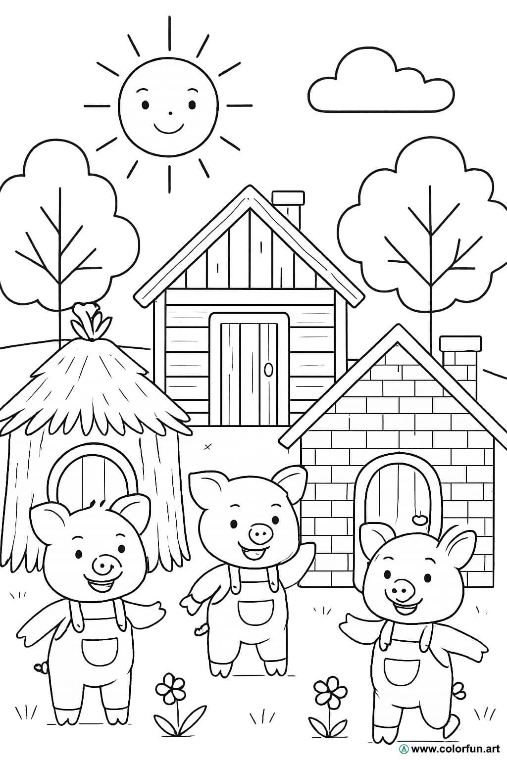 Three Little Pigs Coloring Page Download or Print for free