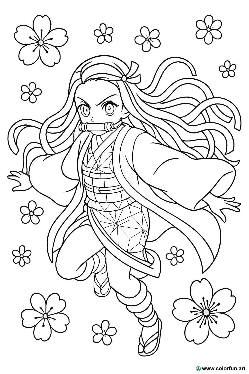 Coloring page of Nezuko Kamado in art Download or Print for free