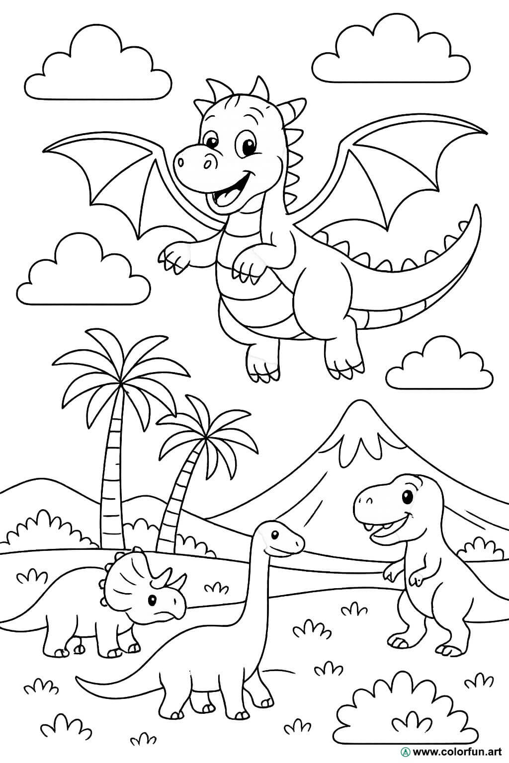 Dragon and dinosaur coloring page Download or Print for free