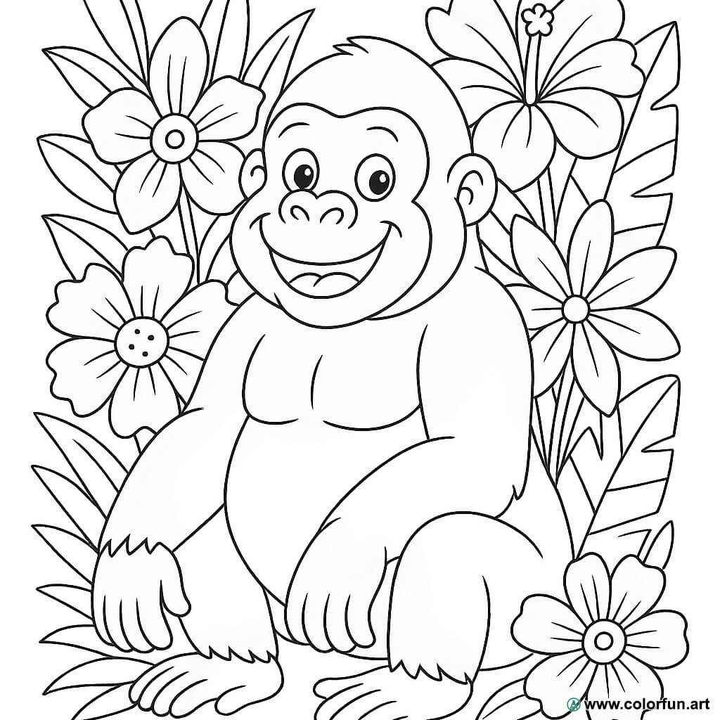 Gorilla coloring page with flowers Download or Print for free