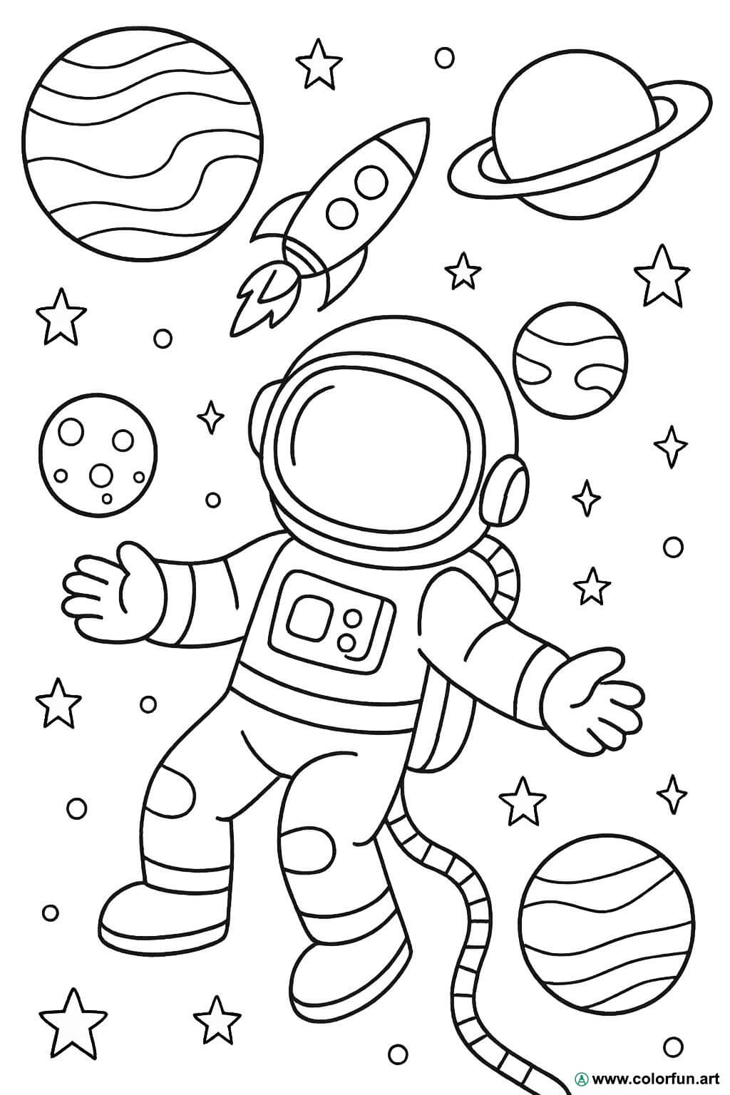 Coloring page of an astronaut in space Download or Print for free