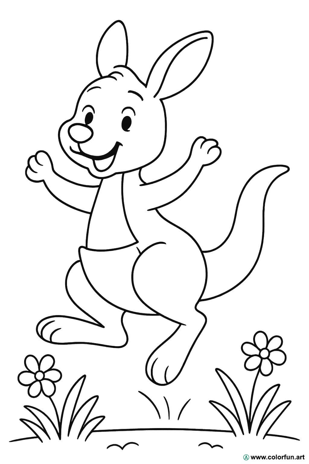 Dibujo para colorear de un canguro saltando Descargar o Imprimir de forma gratuita